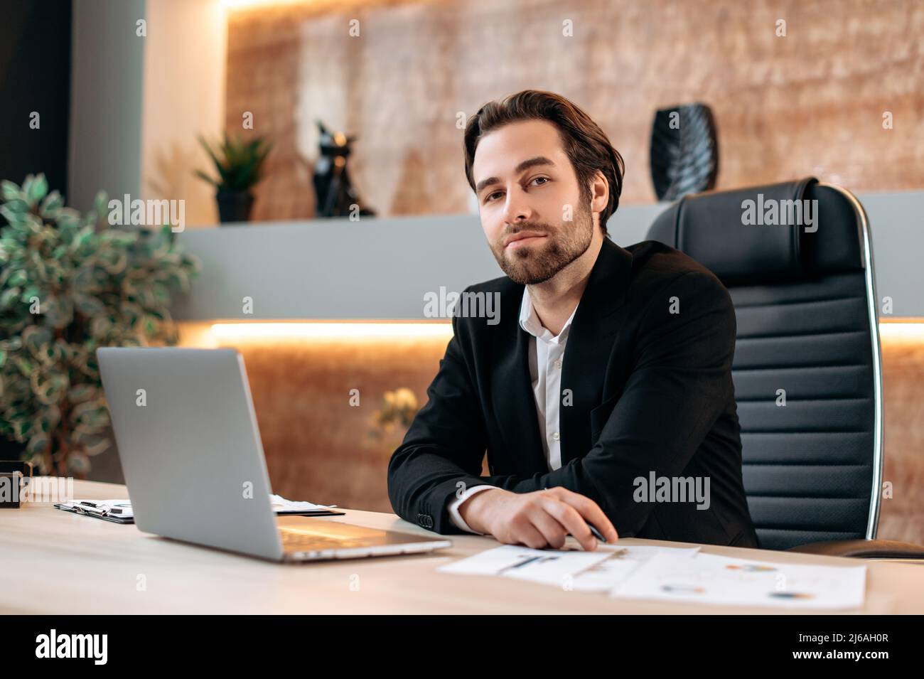 Portrait of confident elegant caucasian successful businessman, company ...