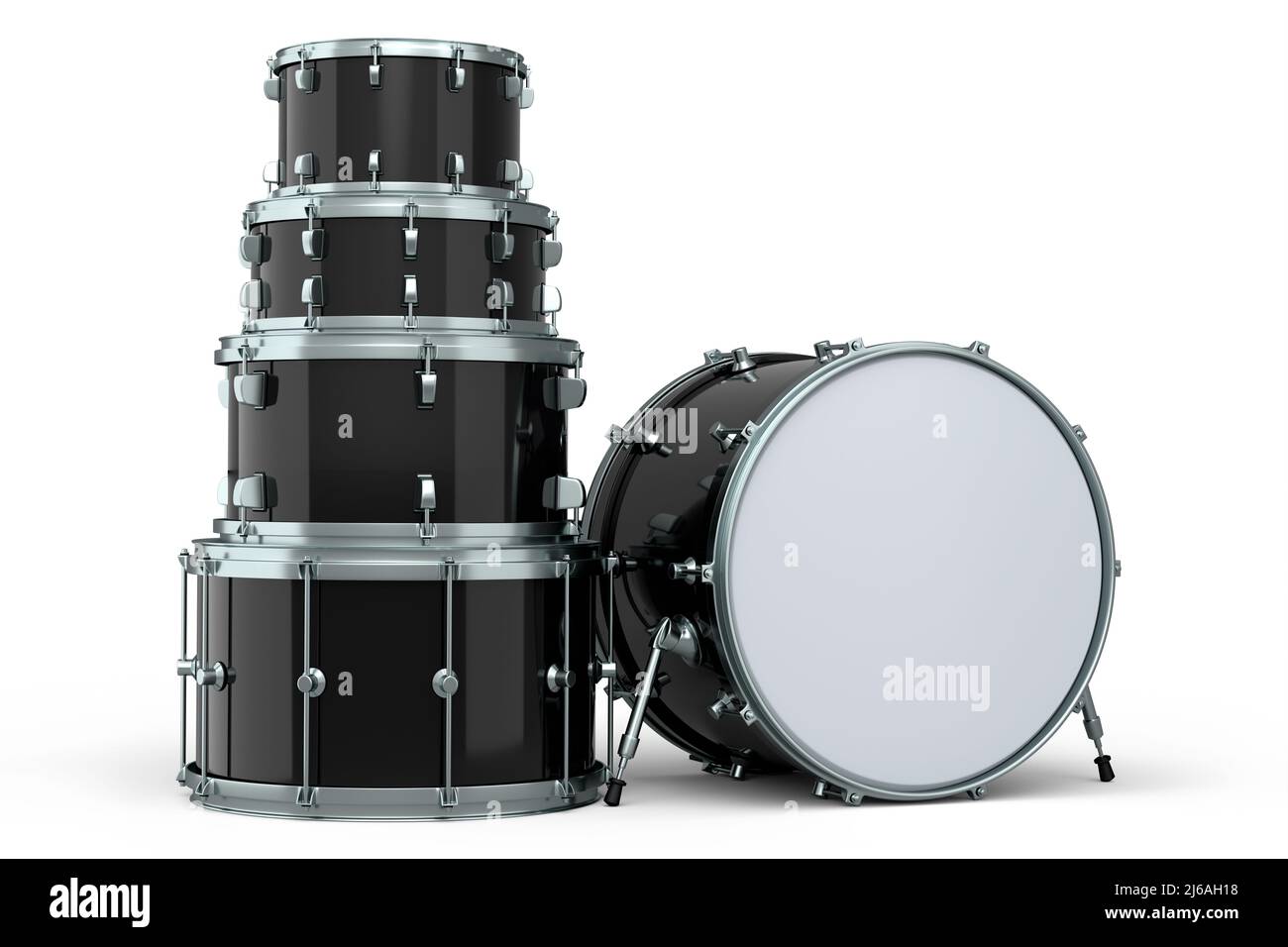 Set of realistic drums or drumset on white background. 3d render ...