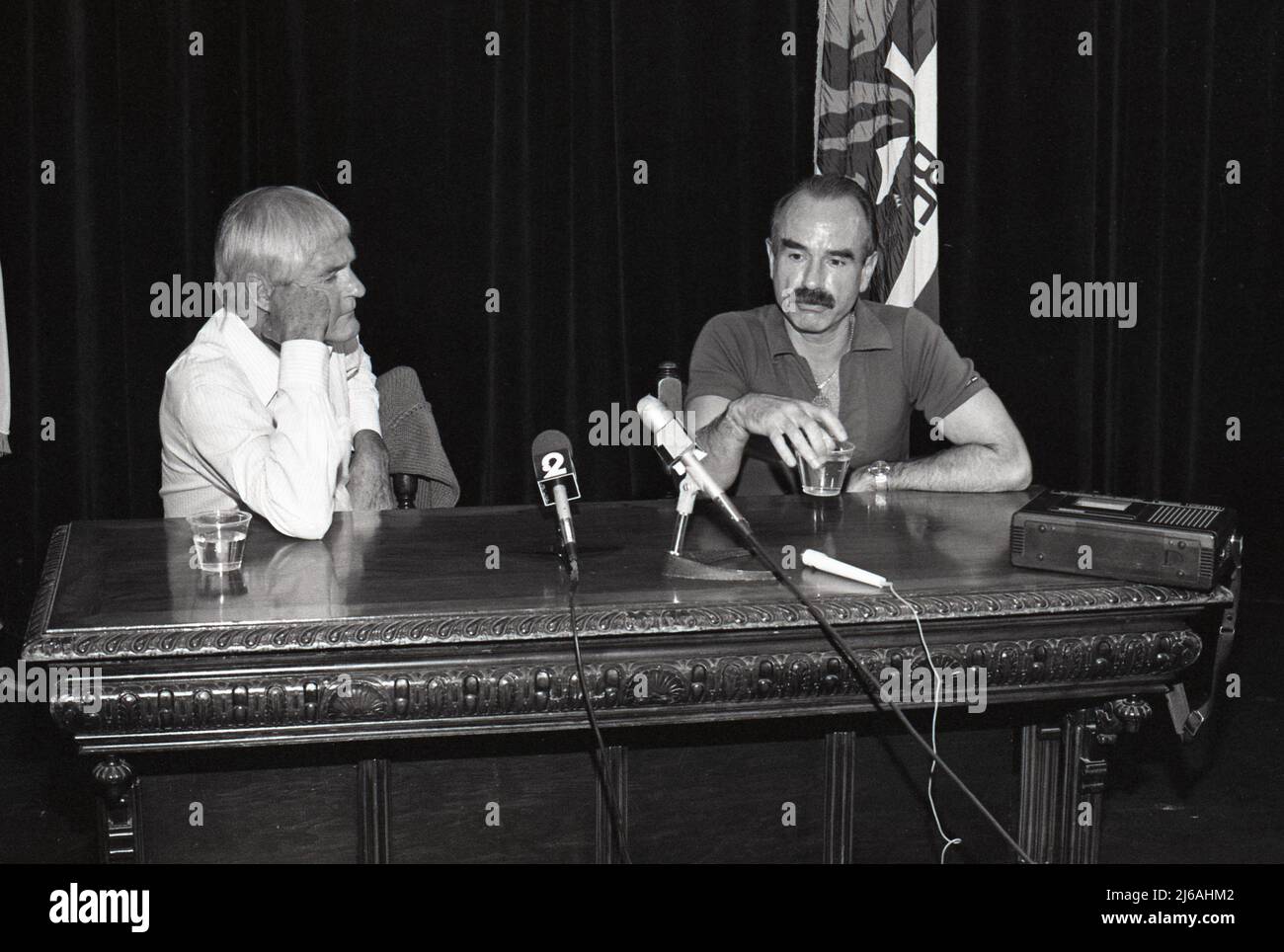 Timothy Leary and G. Gordon Liddy at a press conference for Timothy ...