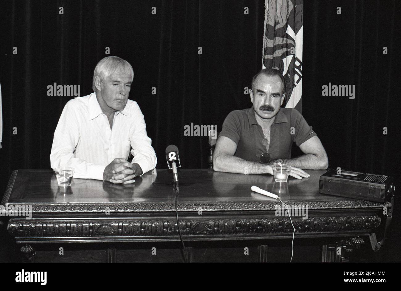 Timothy Leary and G. Gordon Liddy at a press conference for Timothy ...