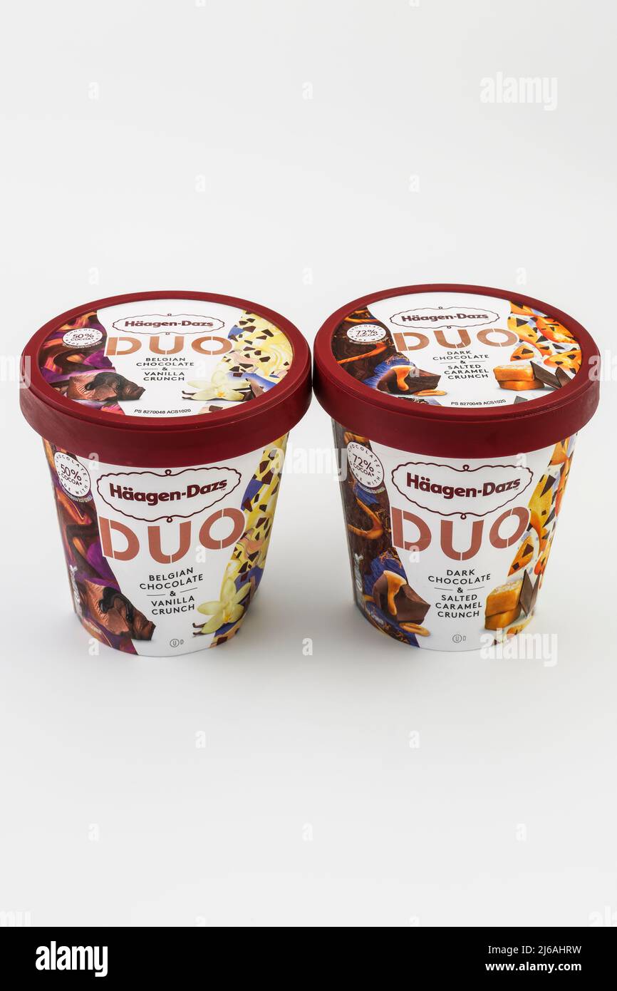 Haagen Dazs Duo Ice Creams On White Background Cardboard Packaging