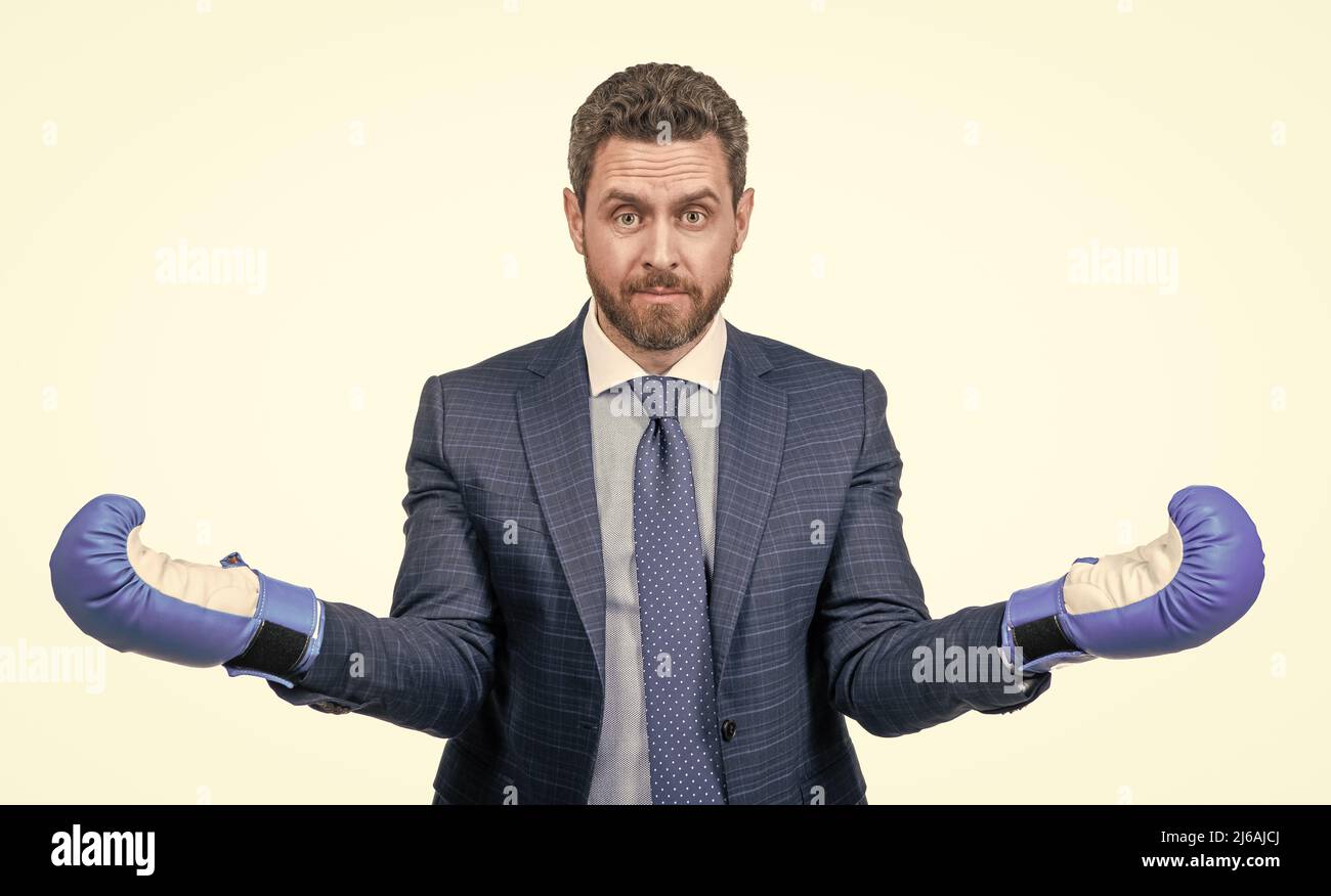 amazement. amazed businessman in boxing gloves. successful ceo boxer ...