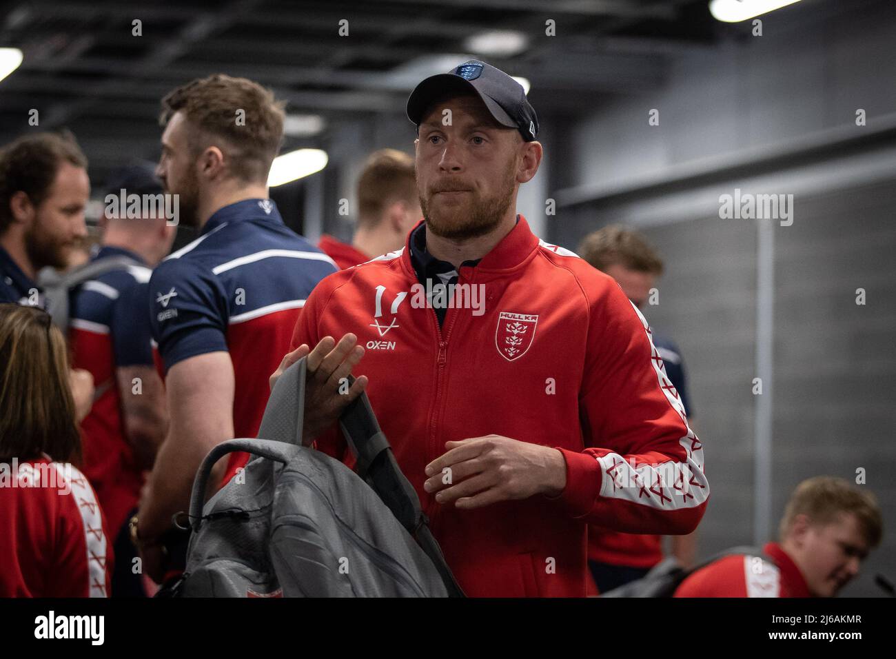 Dean Hadley (11) of Hull KR arrives at Headingley Stadium ahead of ...