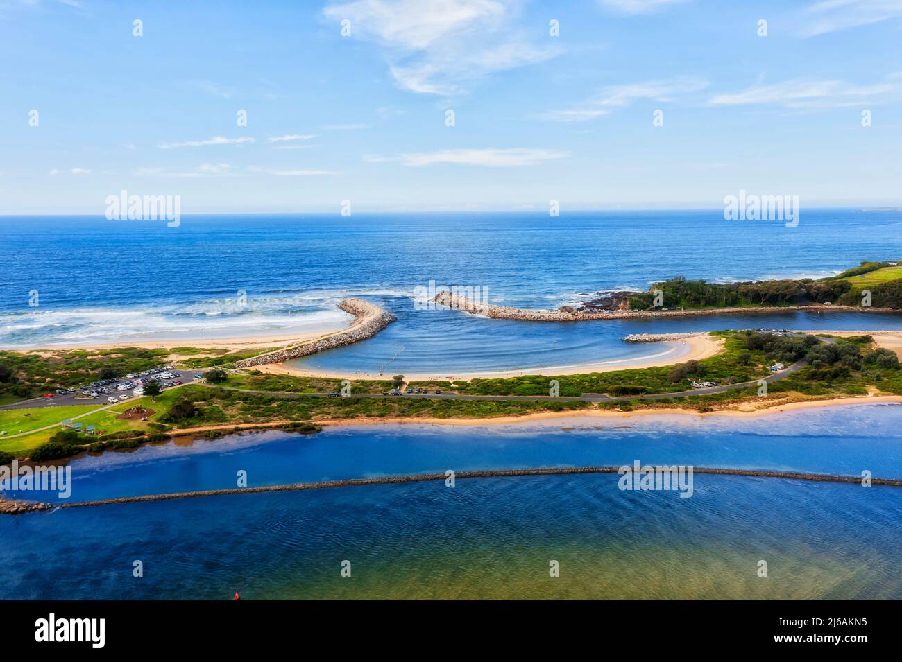 Breakwall Pacific ocean entrance of Wagonga inlet on South coast for ...