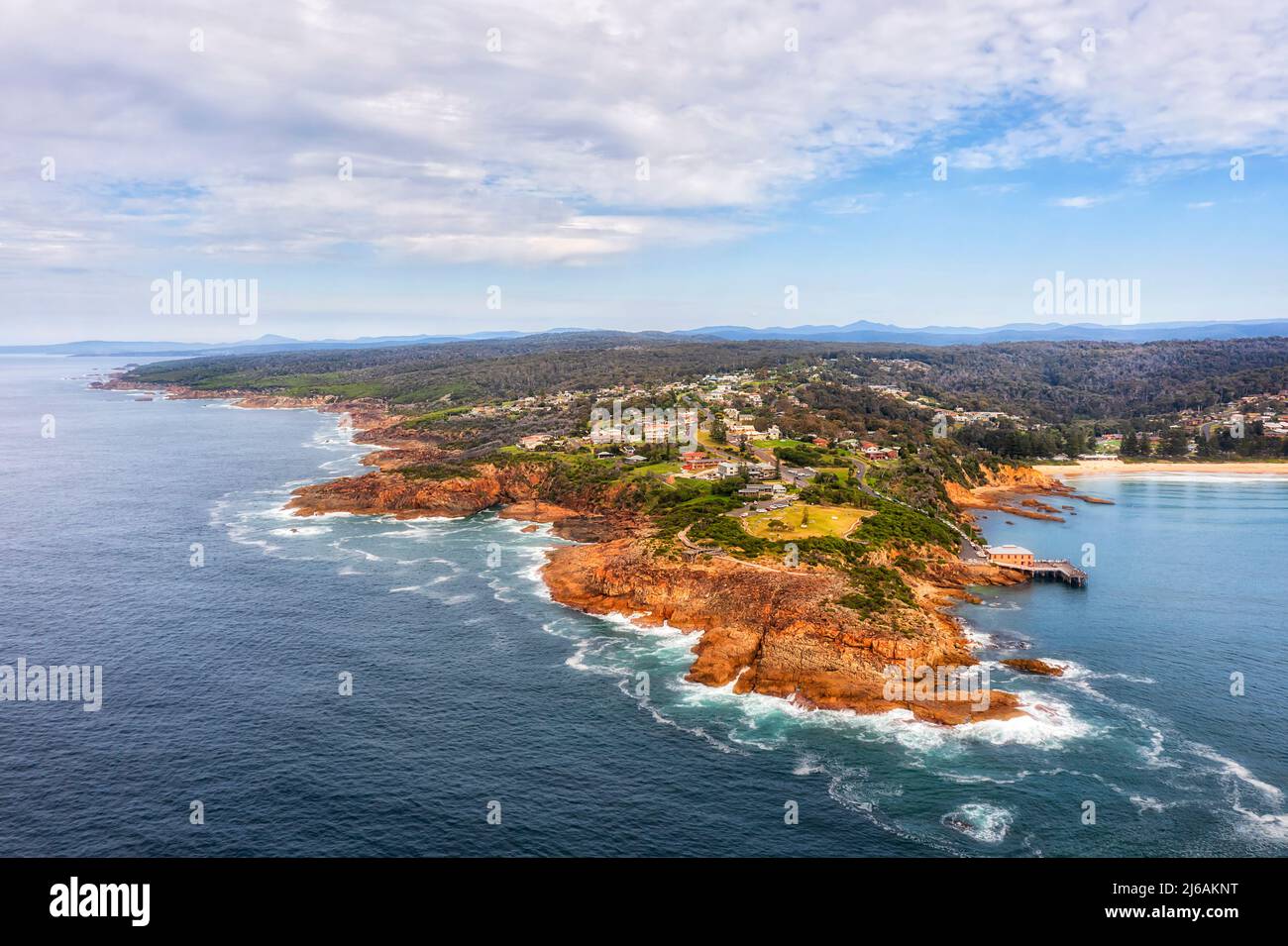 Scenic Tathra town, beach and headland on Sapphire coast of Australia ...