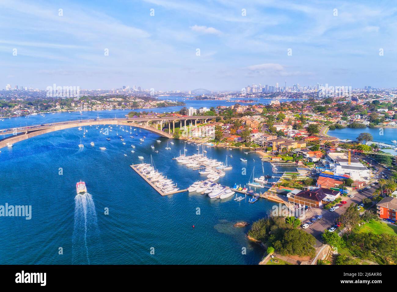 Rivercat ferry under Gladesville bridge on Parramatta river to Sydney ...