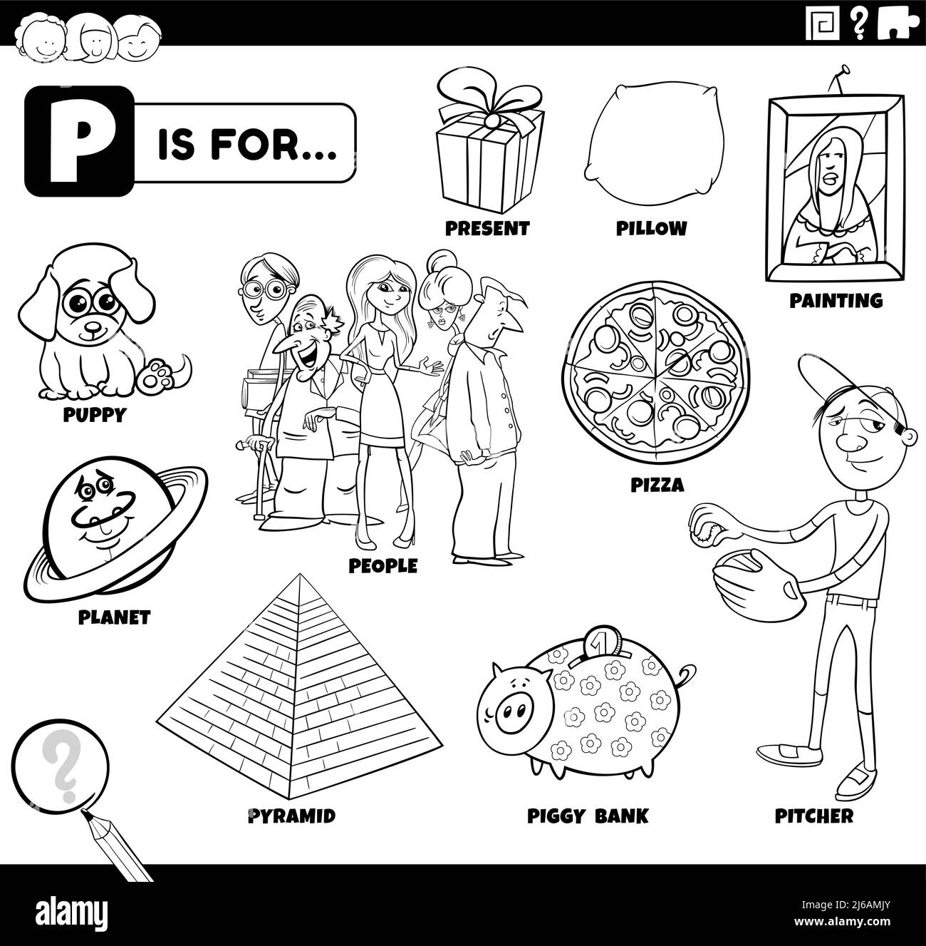 Black and white educational cartoon illustration for children with ...