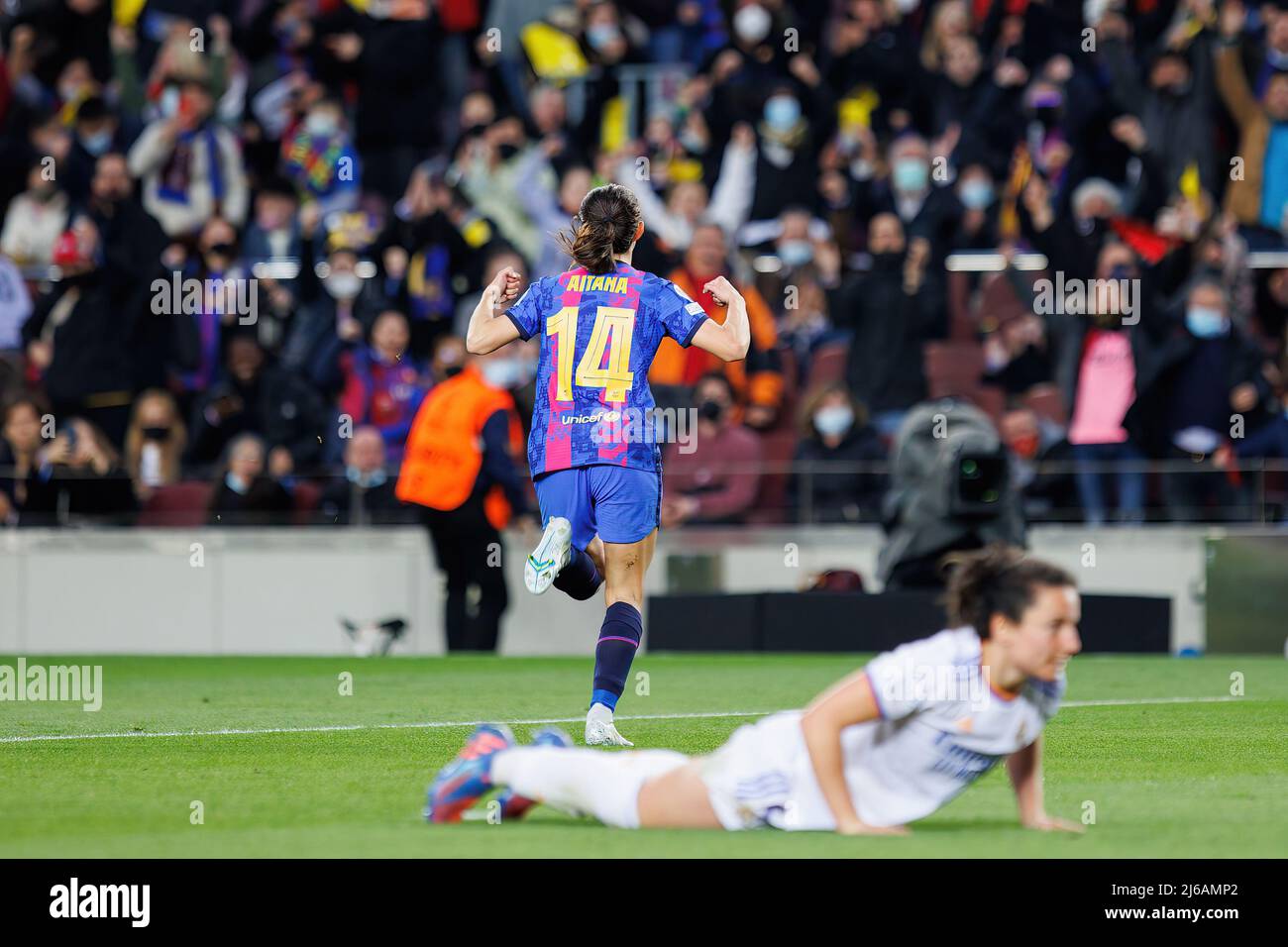 BARCELONA - MAR 30: Aitana Bonmati celebrates after scoring a goal ...
