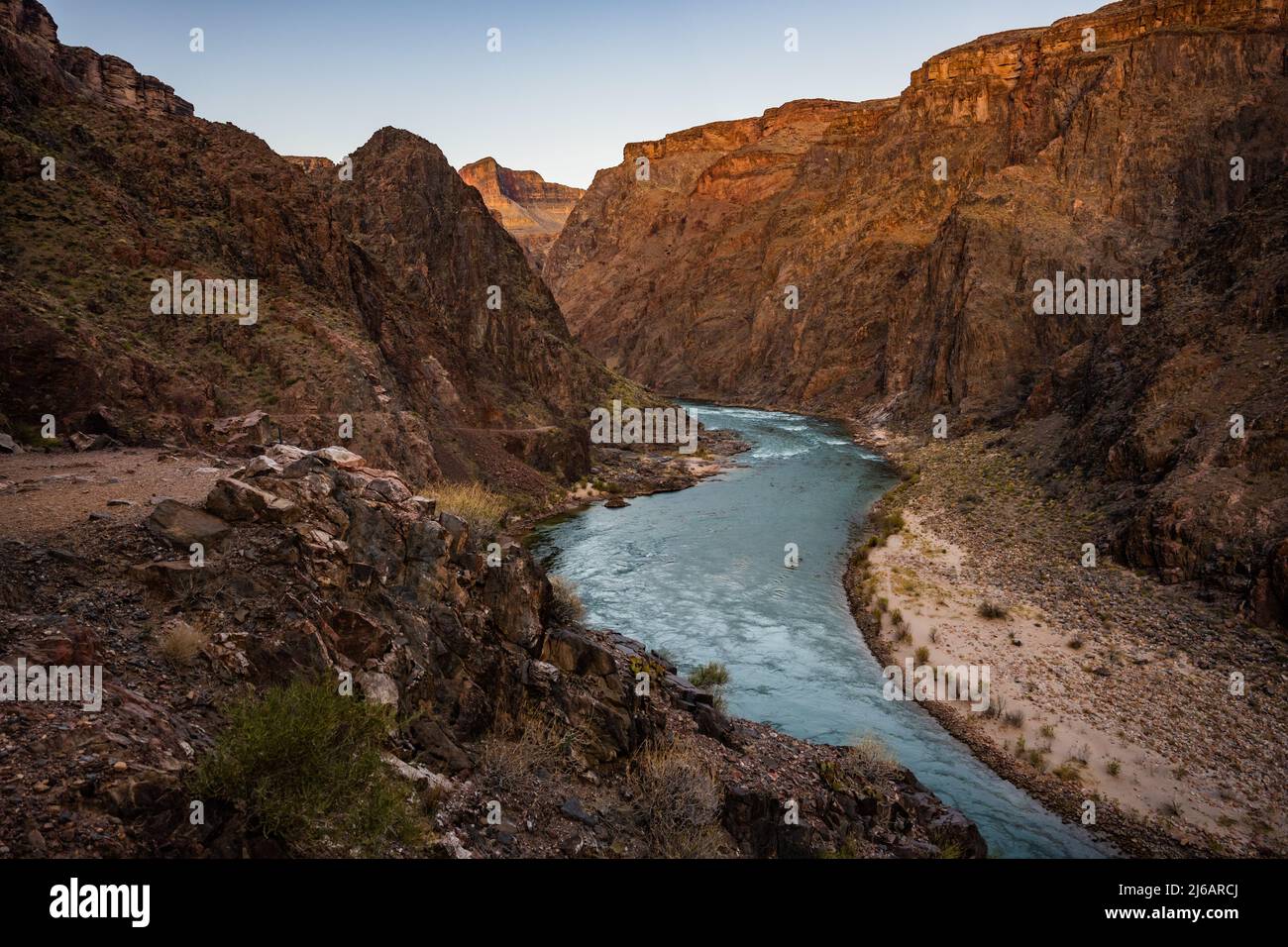 Colorado River Snakes Through The Grand Canyon In Morning Light along ...