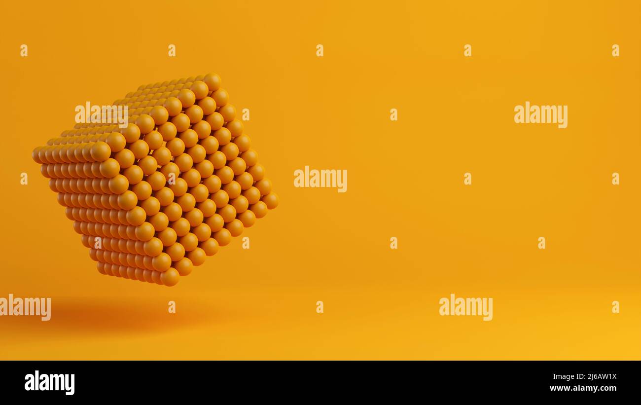 Abstract Yellow Cube Of Spheres Background 3d Render Monochromatic