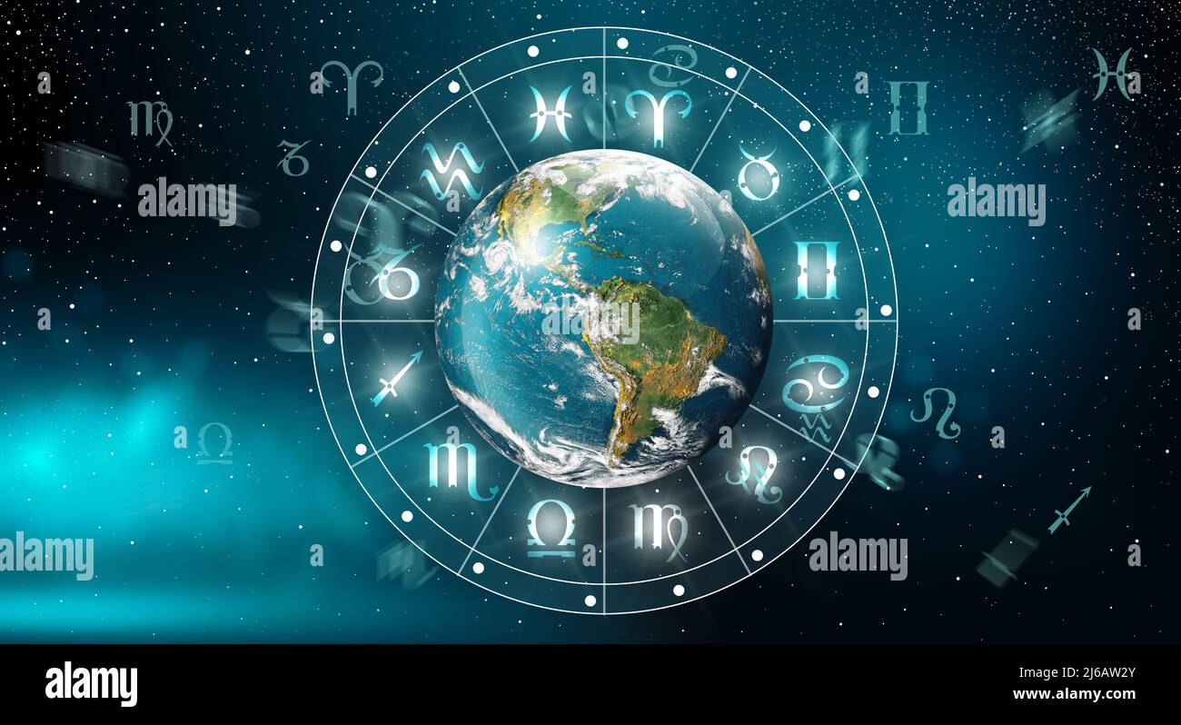 Astrological zodiac signs inside of horoscope with planet Earth ...