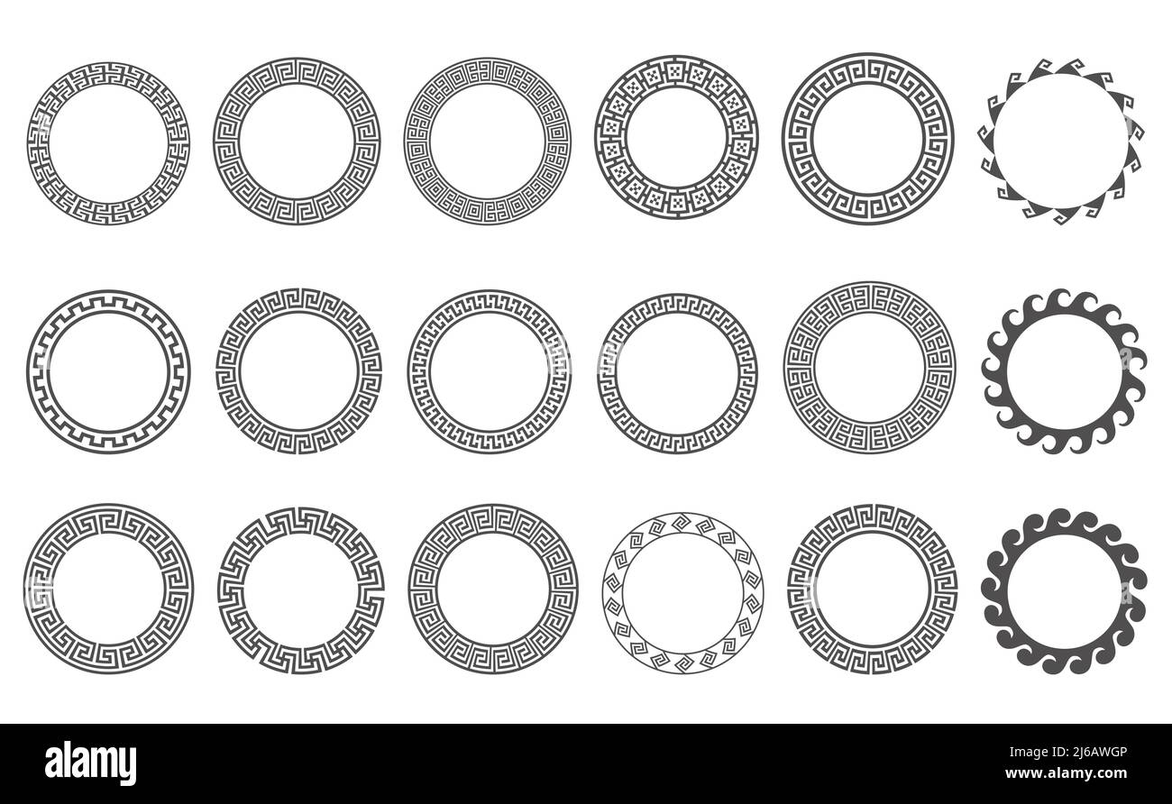Circle greek frames. Round meander borders. Decoration elements ...