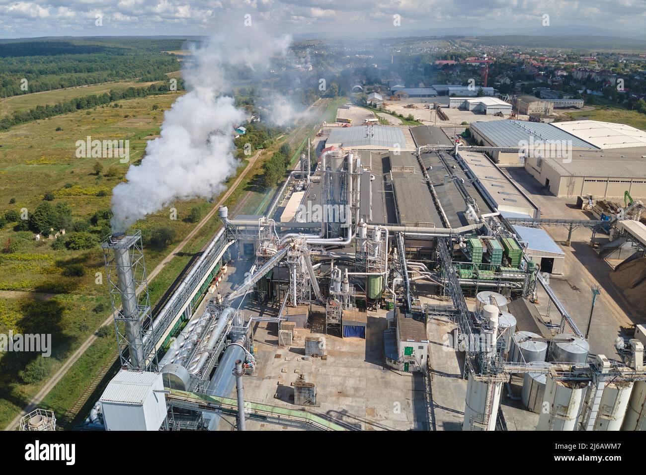 Aerial view of factory with high plant manufacture structure. Global ...