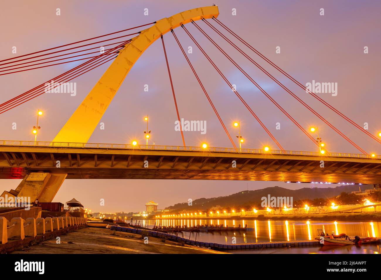 Sunset Twilight view of the Dazhi Bridge at Taipei, Taiwan Stock Photo ...