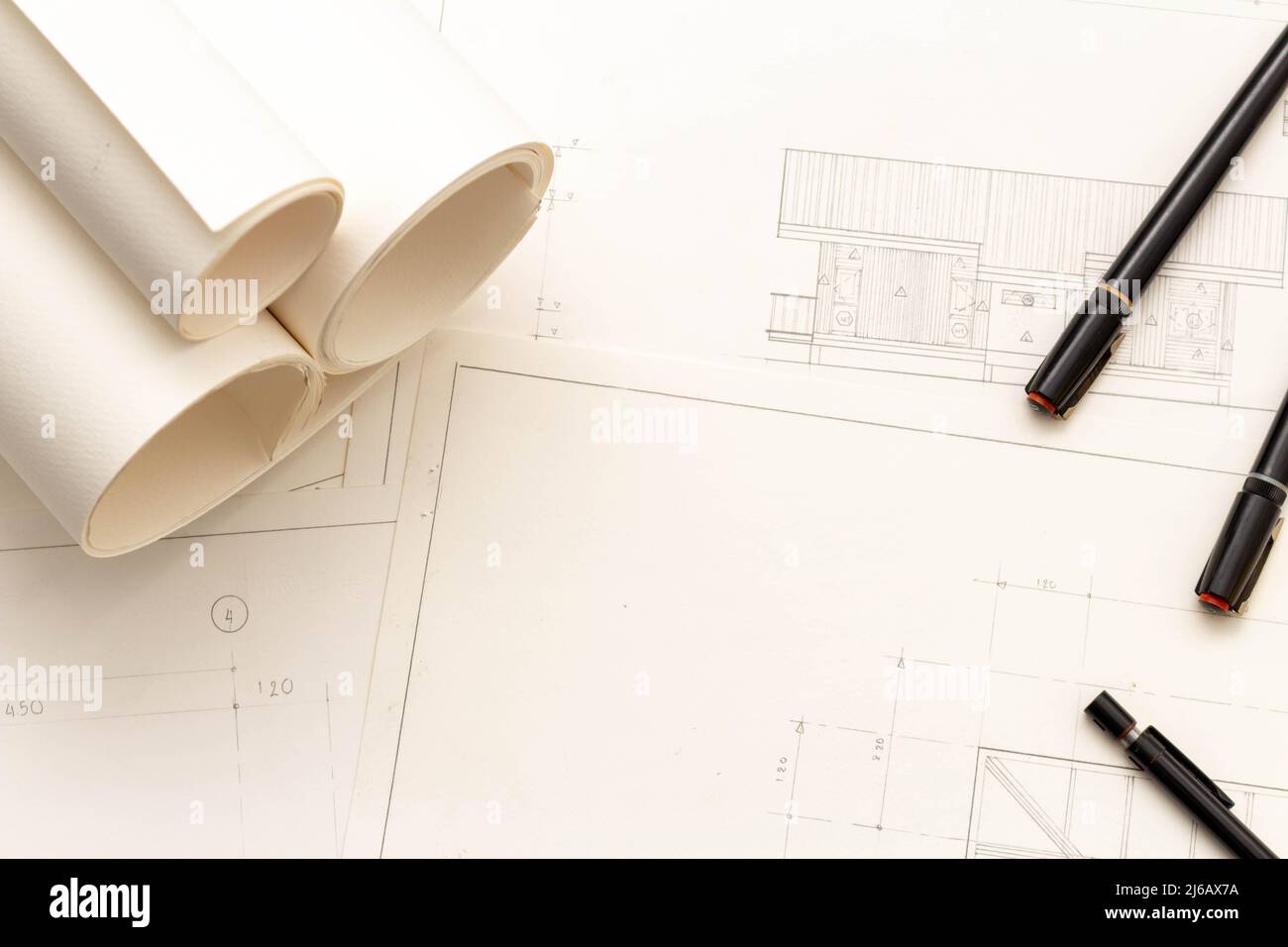 Mockup of architectural concept, Drawing tool and engineer drawing on ...