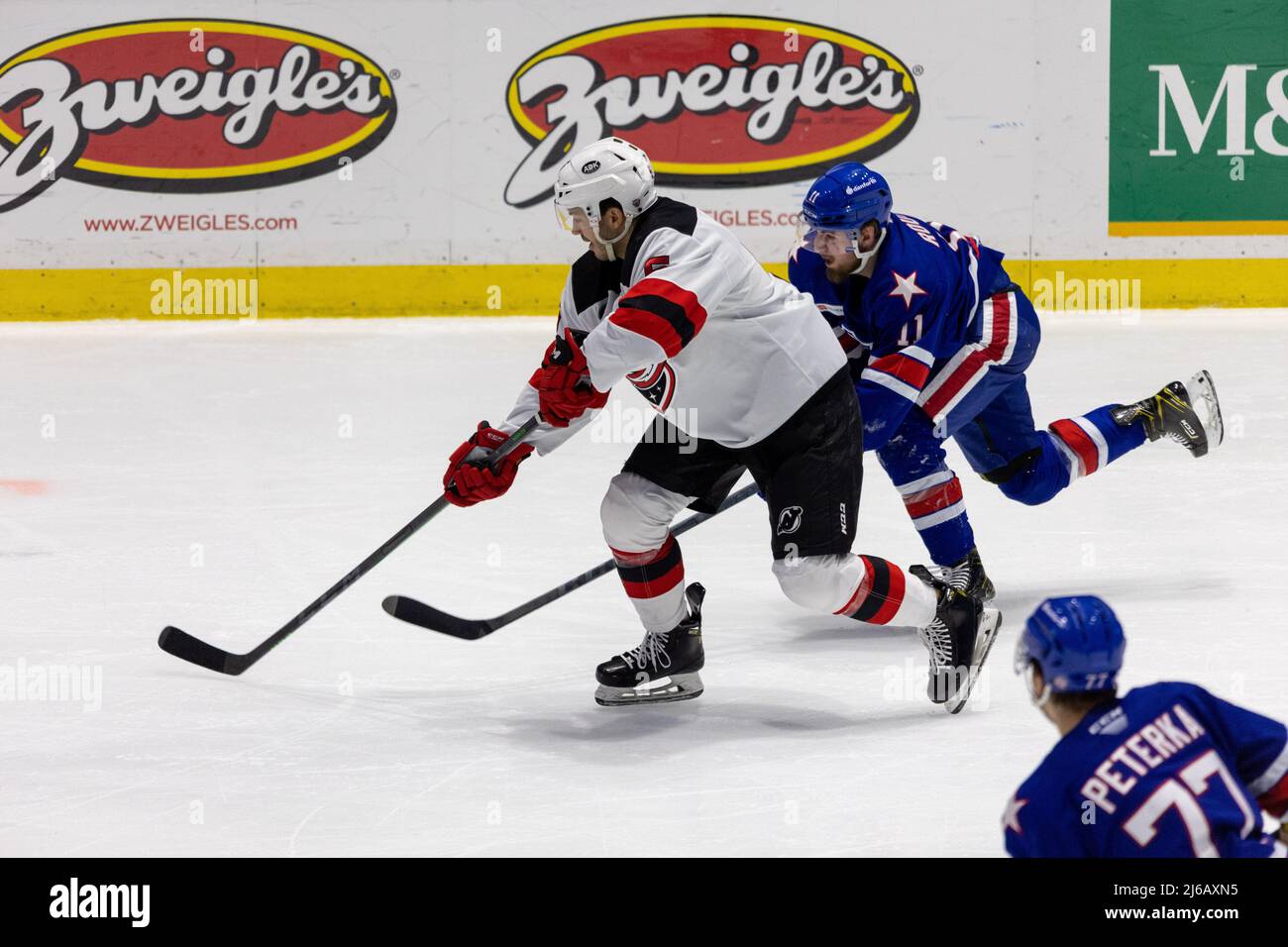 New York, USA. 29th Apr, 2022. April 29, 2022: Utica Comets defenseman ...