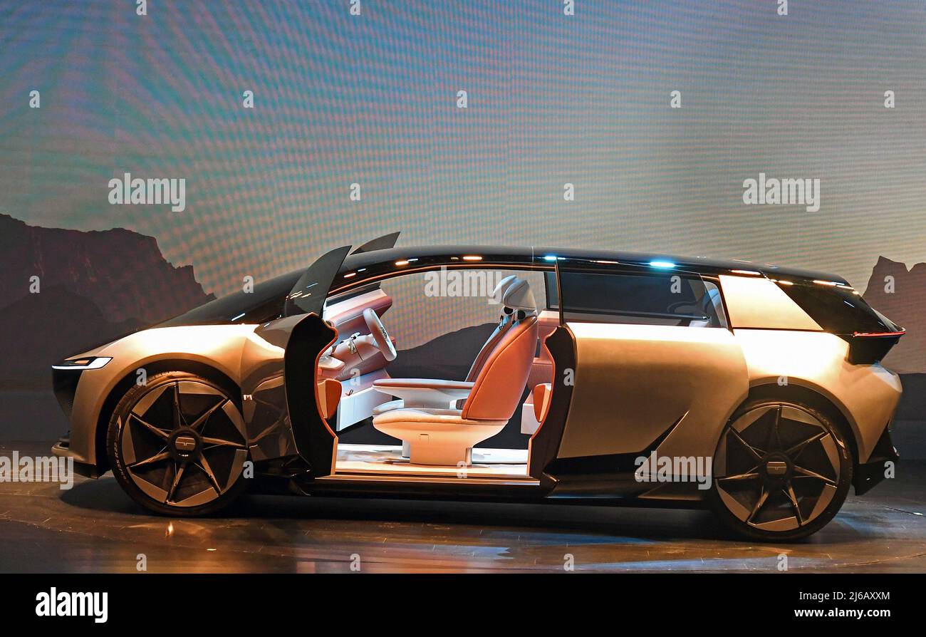 Mumbai, India. 29th Apr, 2022. Tata Avinya, a concept car is displayed ...