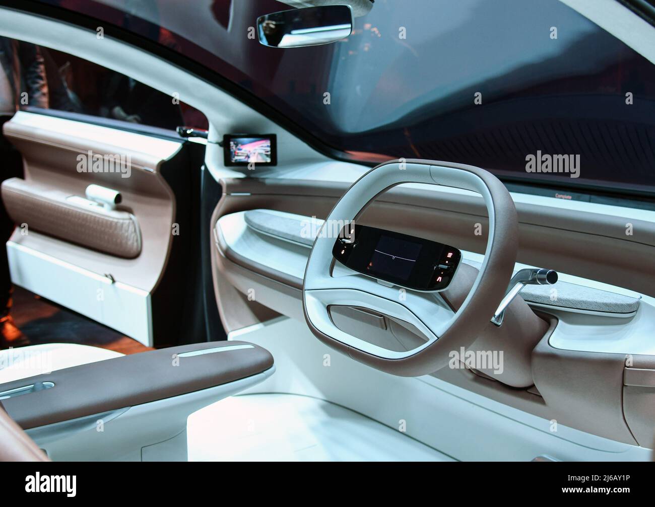 Interiors of Tata Avinya, a concept car seen during the unveiling event ...