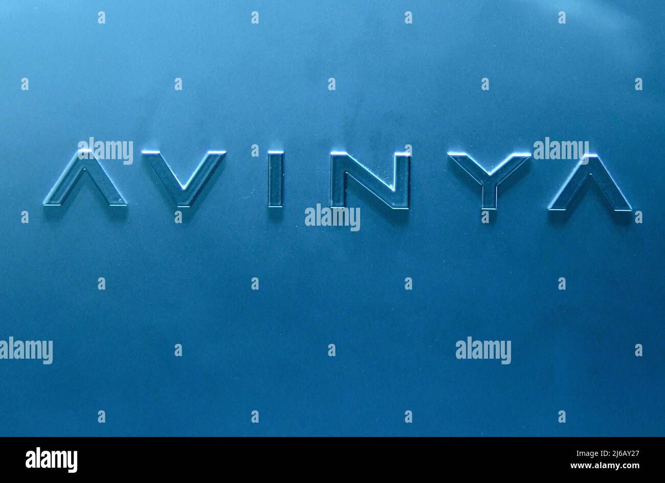 Tata Avinya, concept car logo is seen during the unveiling event in ...