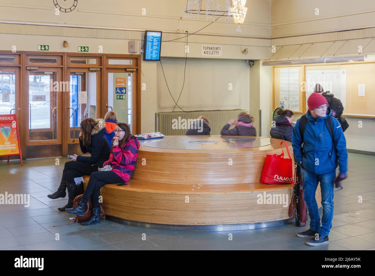 Last working day at old bus station waiting room in Lahti Finland Stock ...