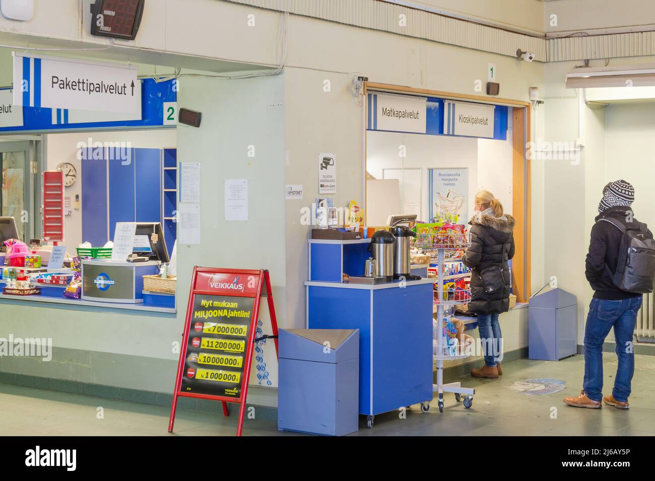 Last working day at old bus station waiting room in Lahti Finland Stock ...
