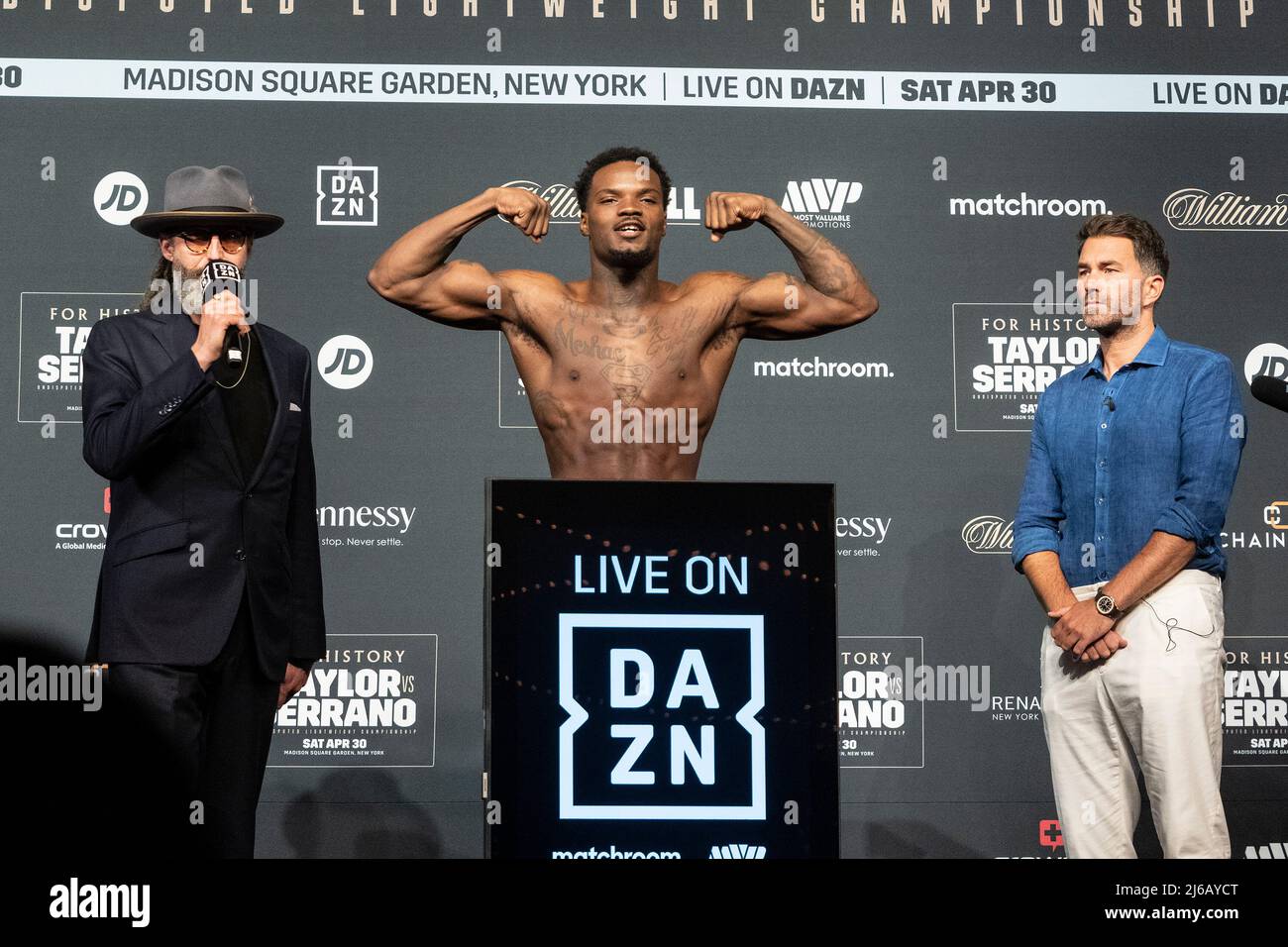New York, USA. 29th Apr, 2022. Khalil Coe seen during weigh-in ceremony ...