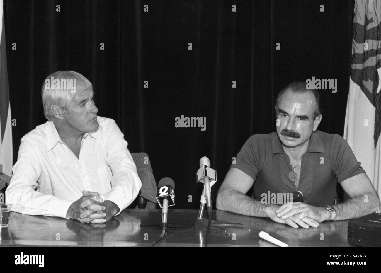 Timothy Leary and G. Gordon Liddy at a press conference for Timothy ...