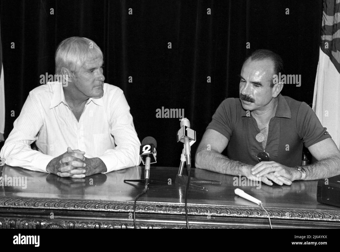Timothy Leary and G. Gordon Liddy at a press conference for Timothy ...