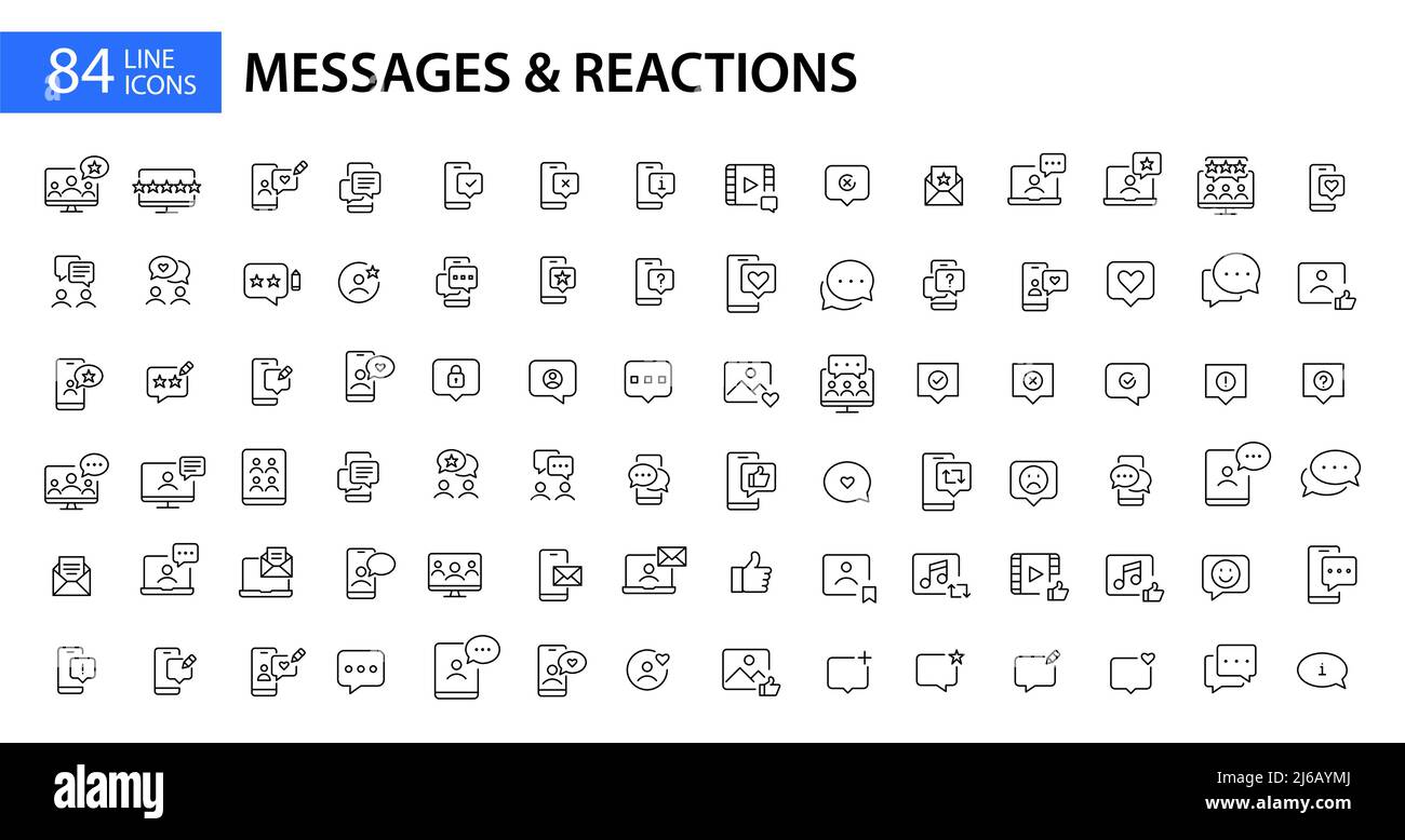 84 messages and social media reactions icons. Pixel perfect, editable ...
