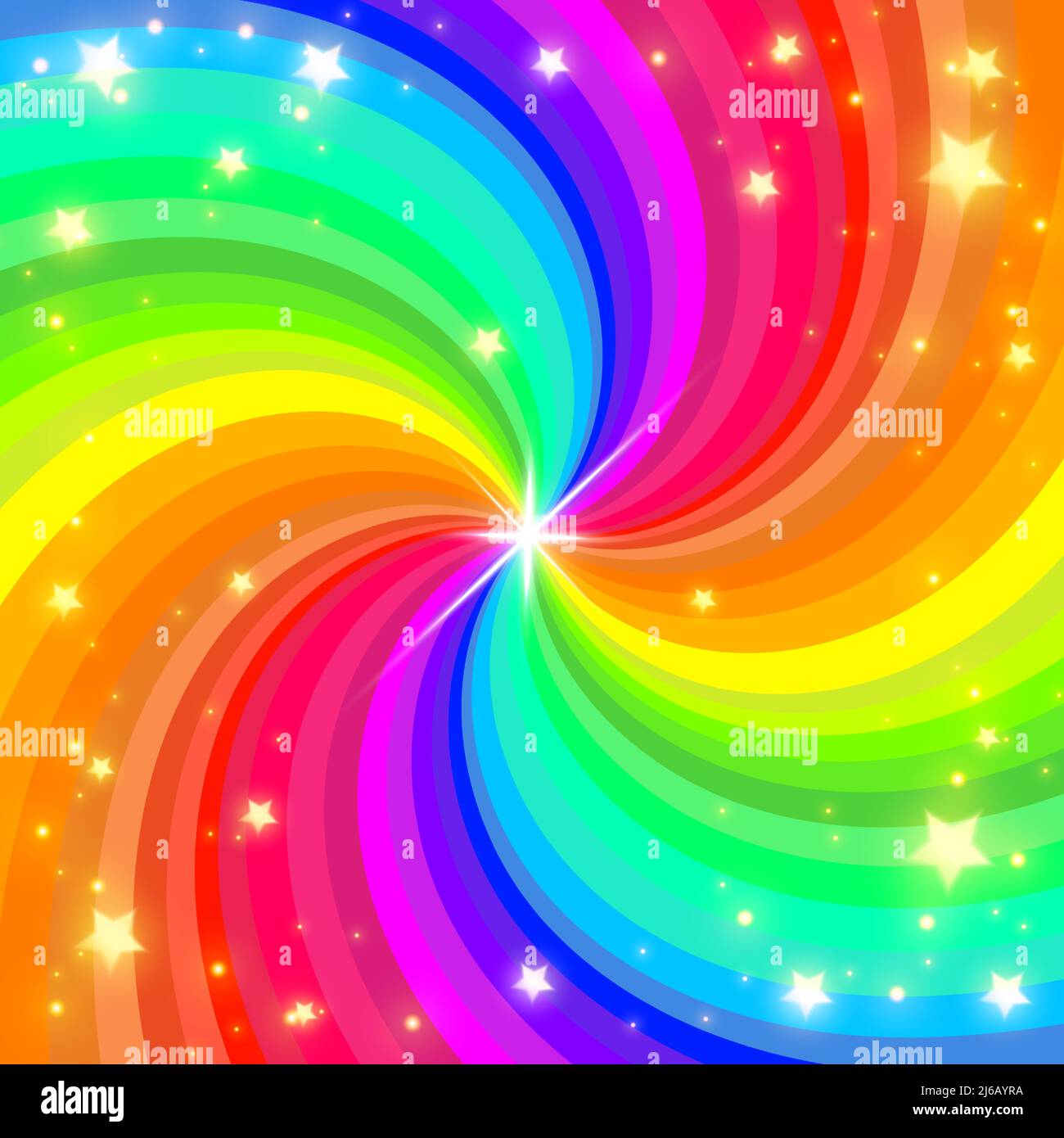Rainbow swirl background with stars. Radial gradient rainbow of twisted ...