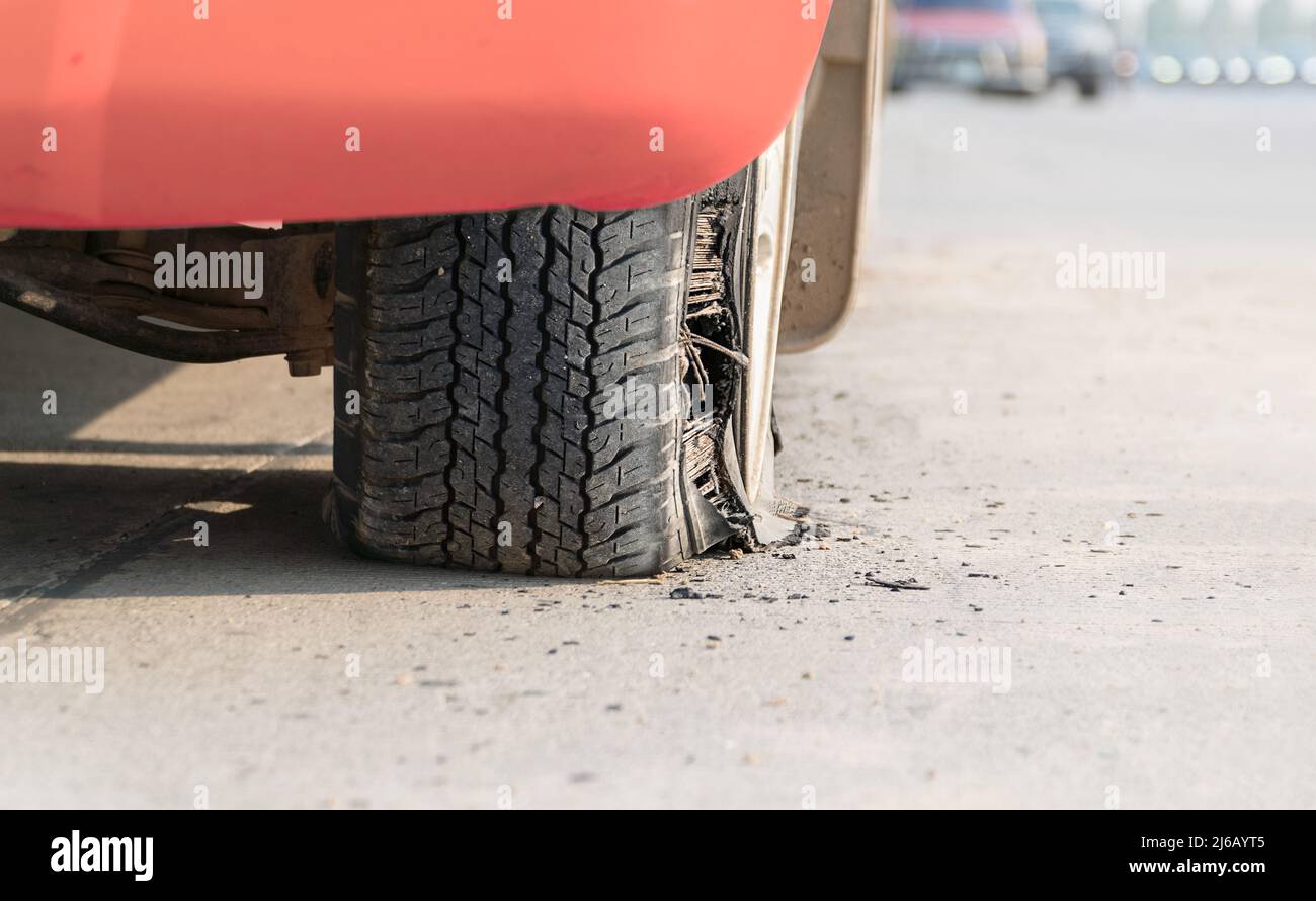 Burst tire road hi-res stock photography and images - Alamy