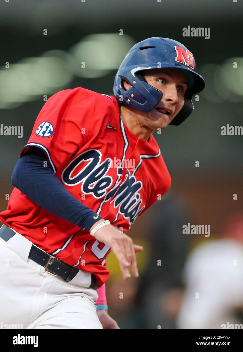 Arkansas, USA. 29th Apr, 2022. April 29, 2022: Rebels base runner Kevin ...