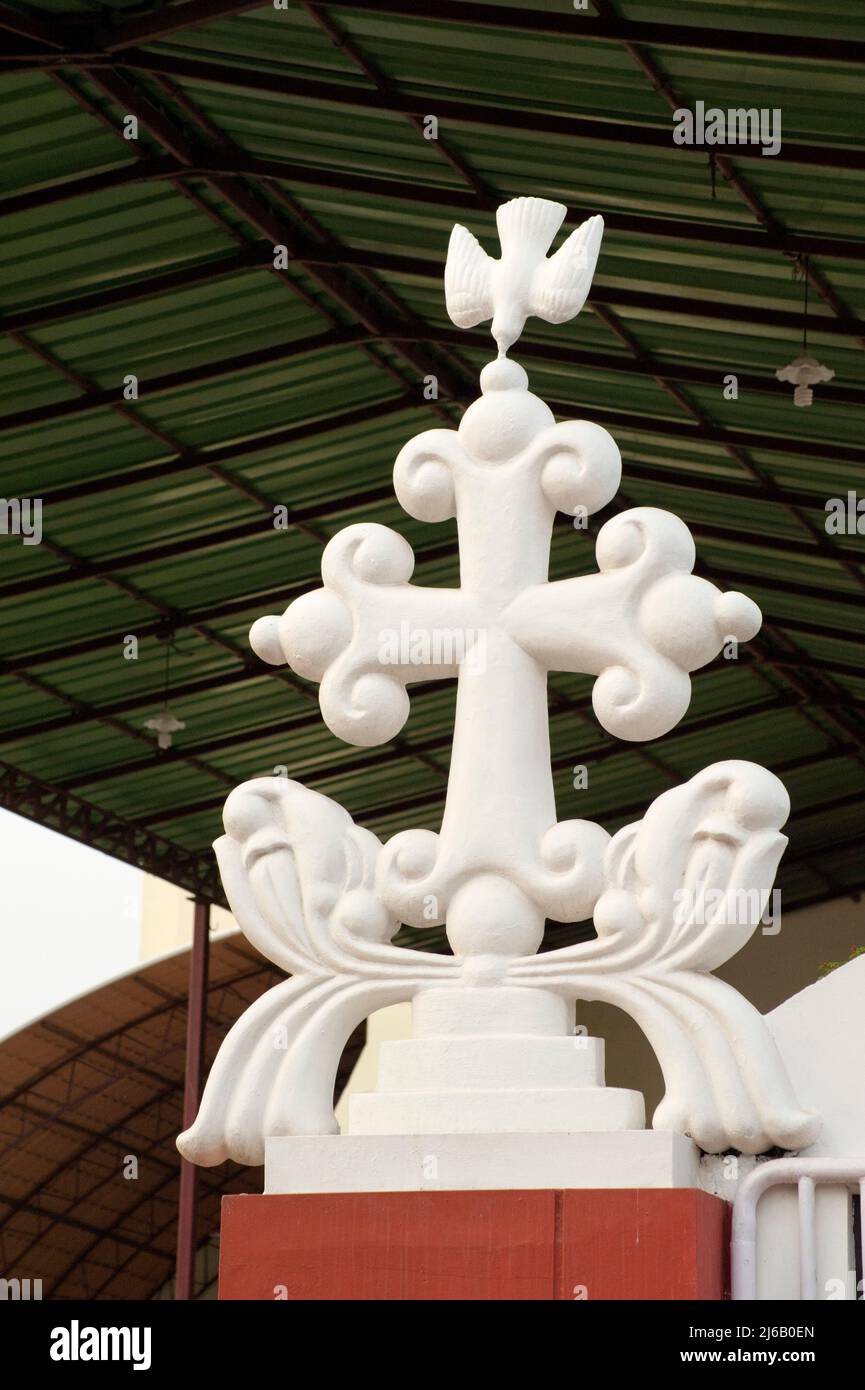 Decorative religious symbol Cross in white color at Alappuzha state ...