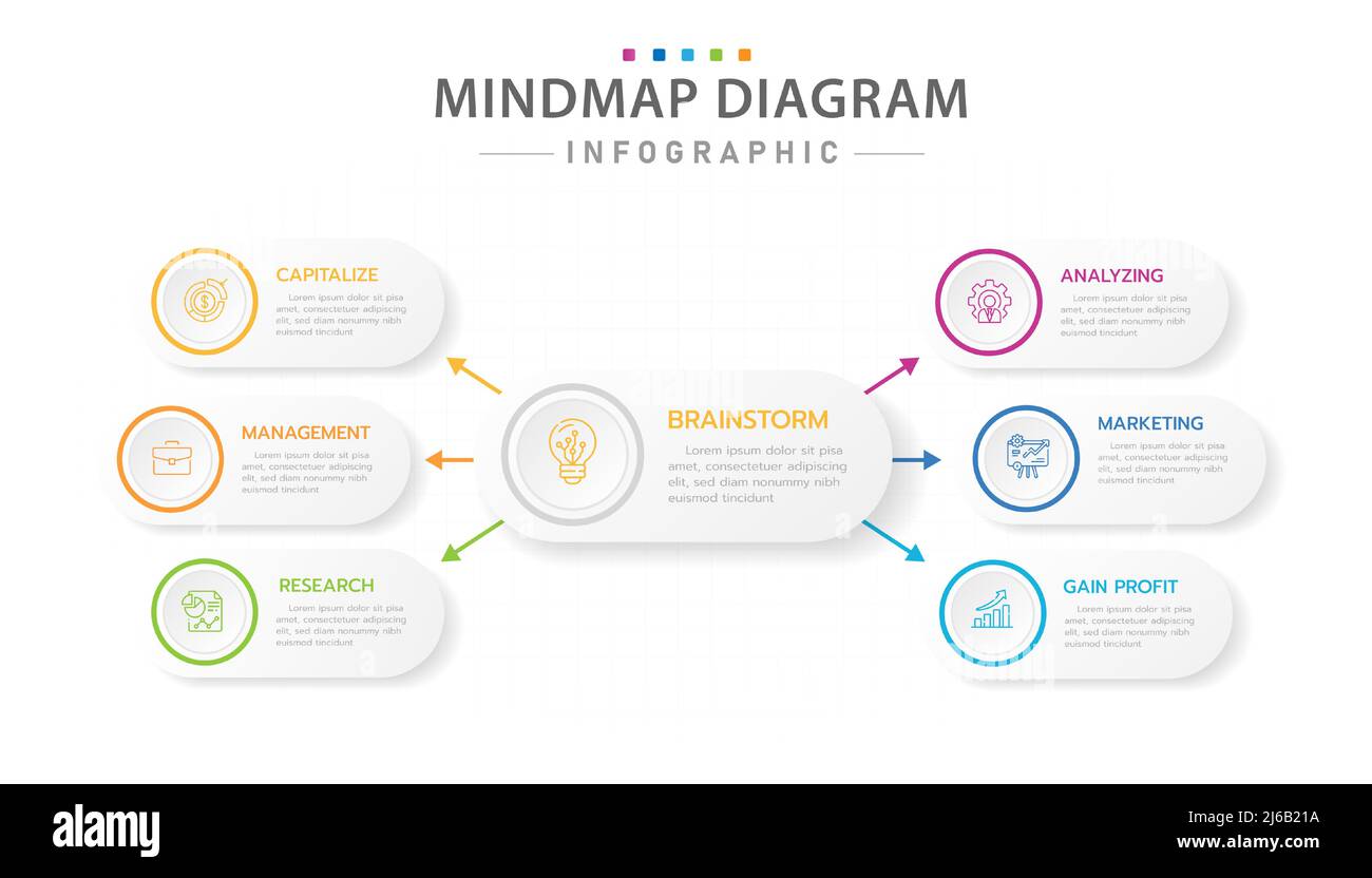 Infographic template for business. 6 Steps Modern Mindmap diagram with ...