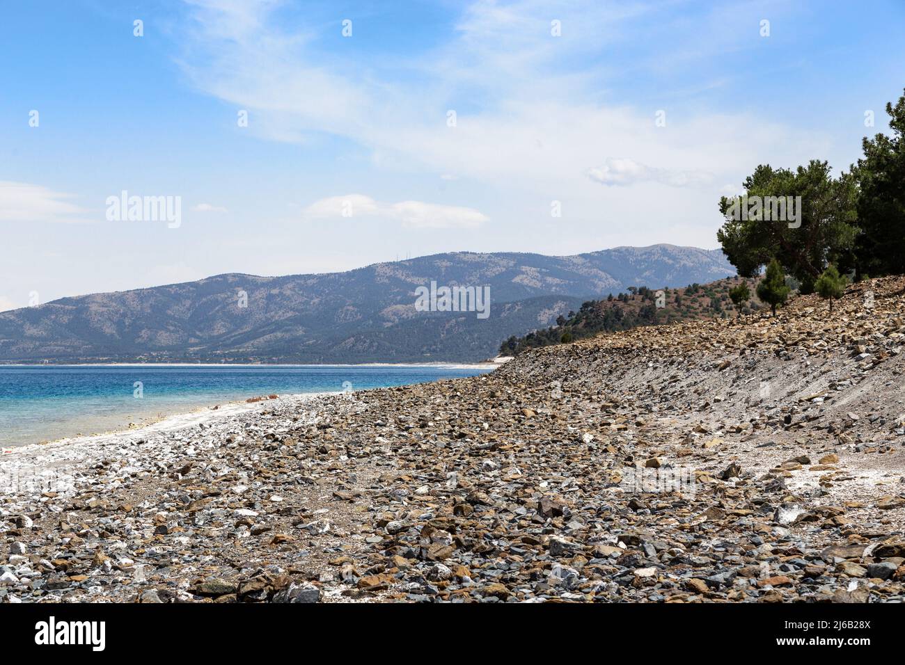 SALDA, TURKEY - MAY 30, 2021: This is a coastline of the Salda Lake on ...