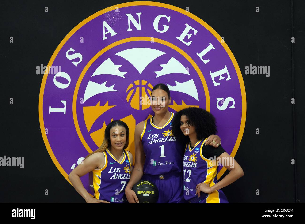 Center liz cambage forward rae burrell 12 pose media day hi-res stock ...