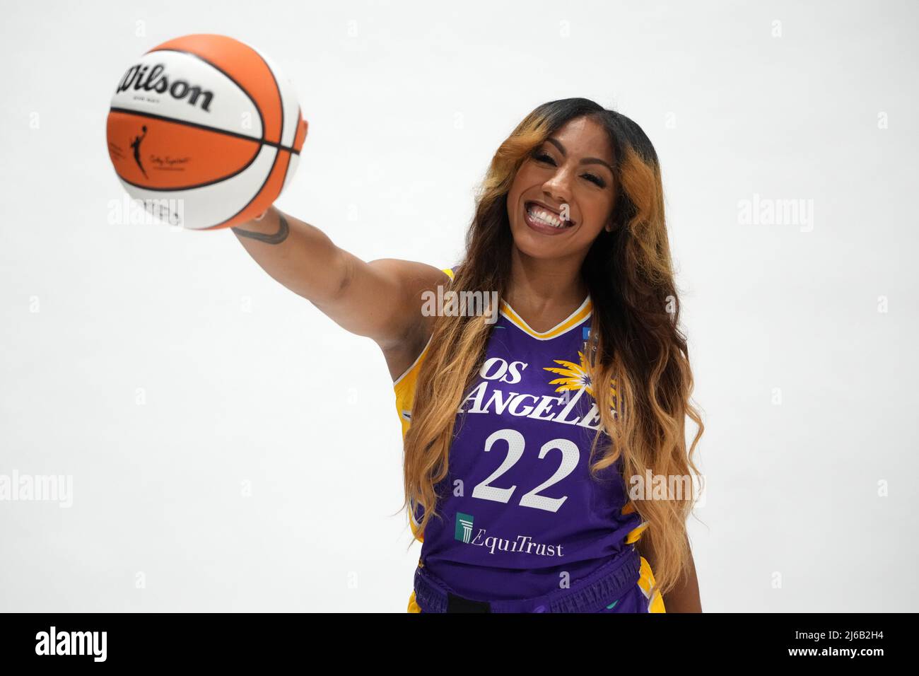 Los Angeles Sparks guard guard Arella Guirantes (22) poses during media ...