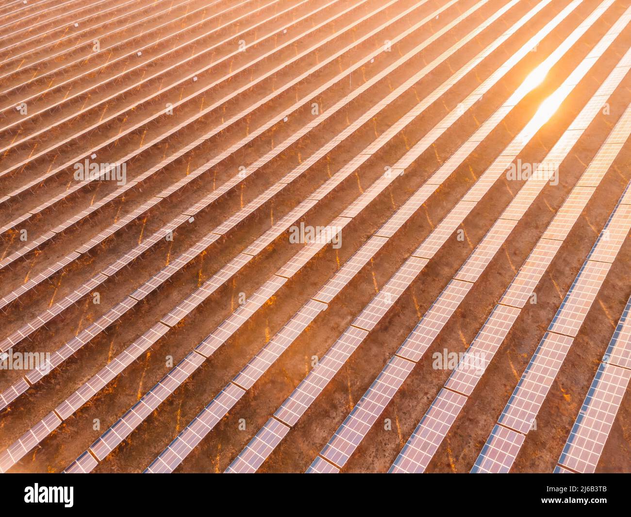 Aerial top view of a solar panels power plant. Photovoltaic solar ...
