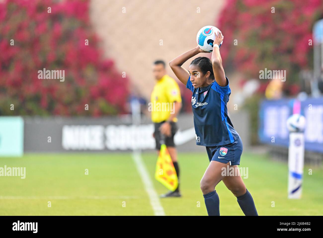 April 23, 2022: San Diego Wave FC defender Naomi Girma (4) throws the ...