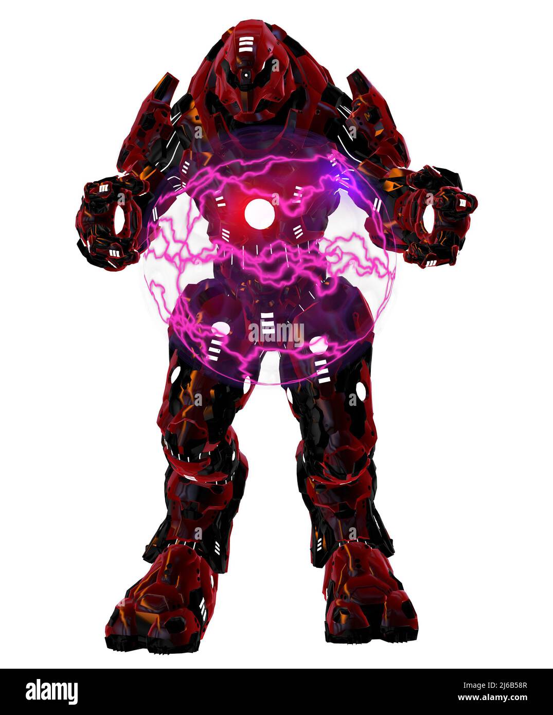 robotic warrior with red weapon and armor, 3d illustration Stock Photo ...