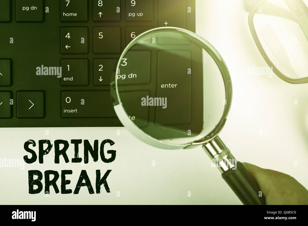 Text caption presenting Spring Break. Word Written on Vacation period ...