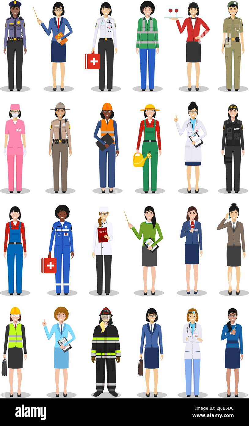 People occupation characters set in flat style isolated on white ...