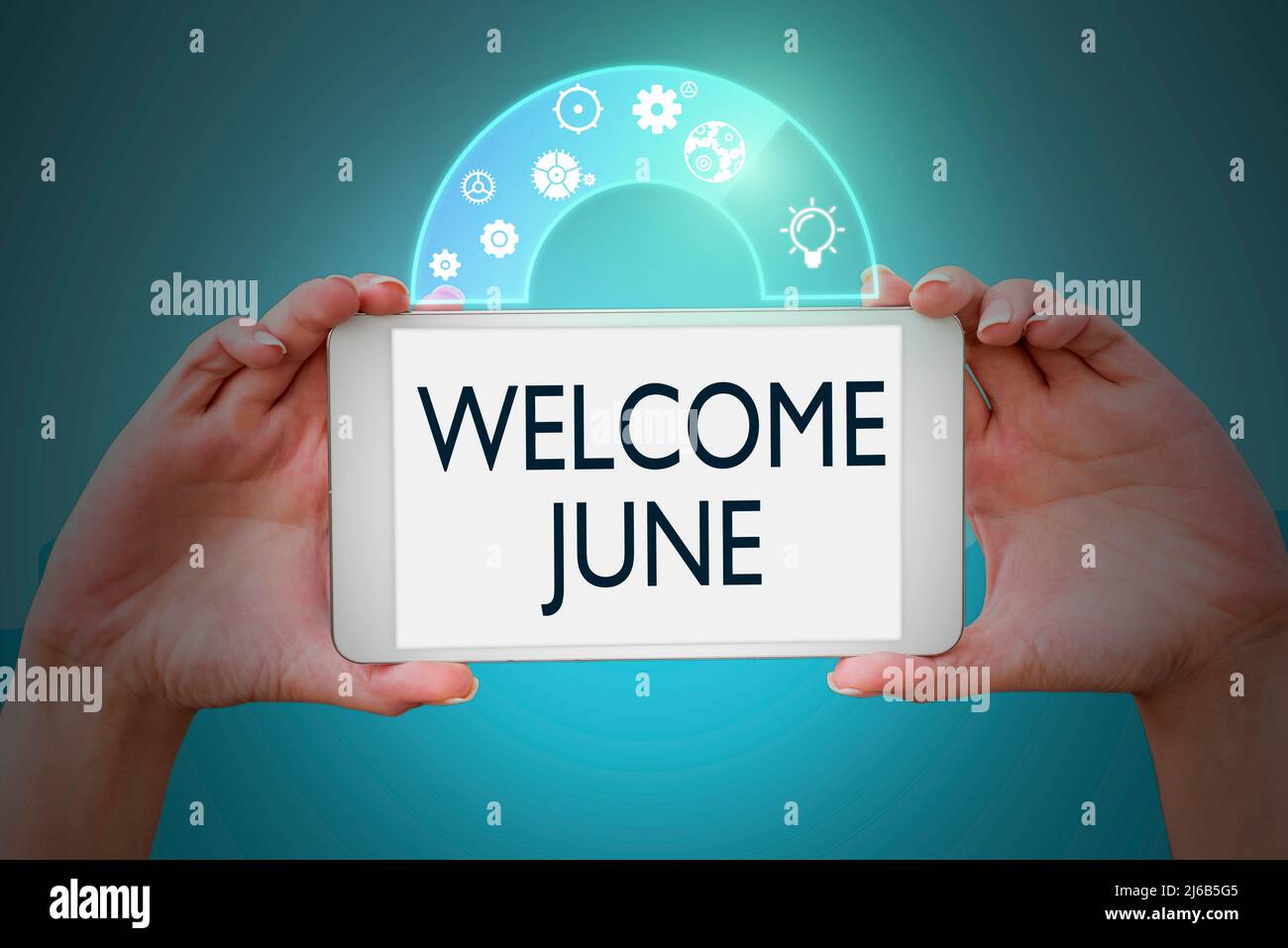 Writing displaying text Welcome June. Word Written on Calendar Sixth ...