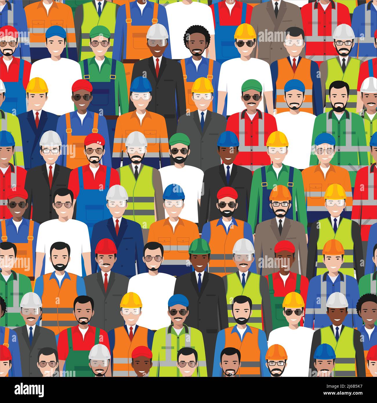 Vector seamless pattern group of working people standing together ...