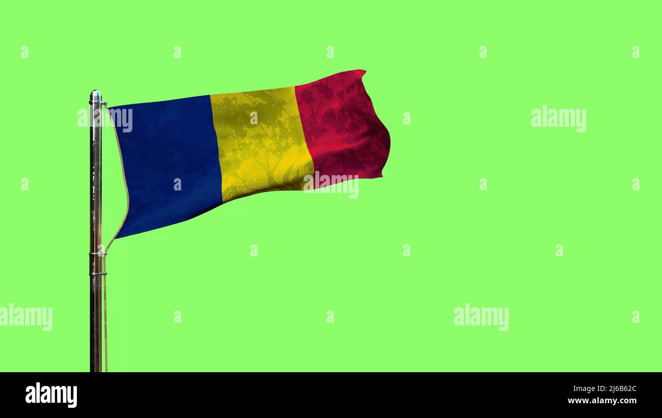 waving flag of Chad for veterans day on green screen, isolated - object ...