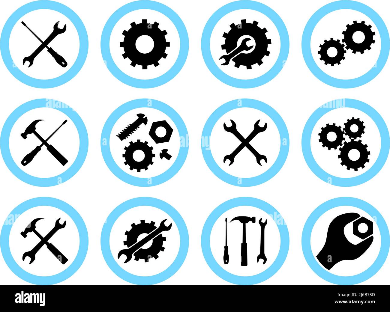 Repair service concept. Icons set: wrench, screwdriver, hammer, screw ...