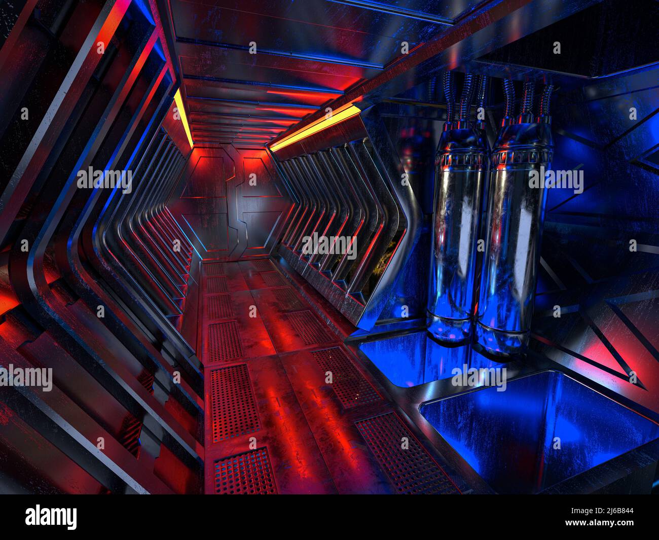 Dark Science fiction corridor interior environment of technology ...