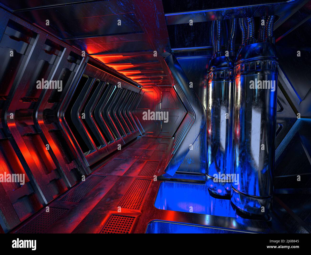 Dark Science fiction corridor interior environment of technology ...