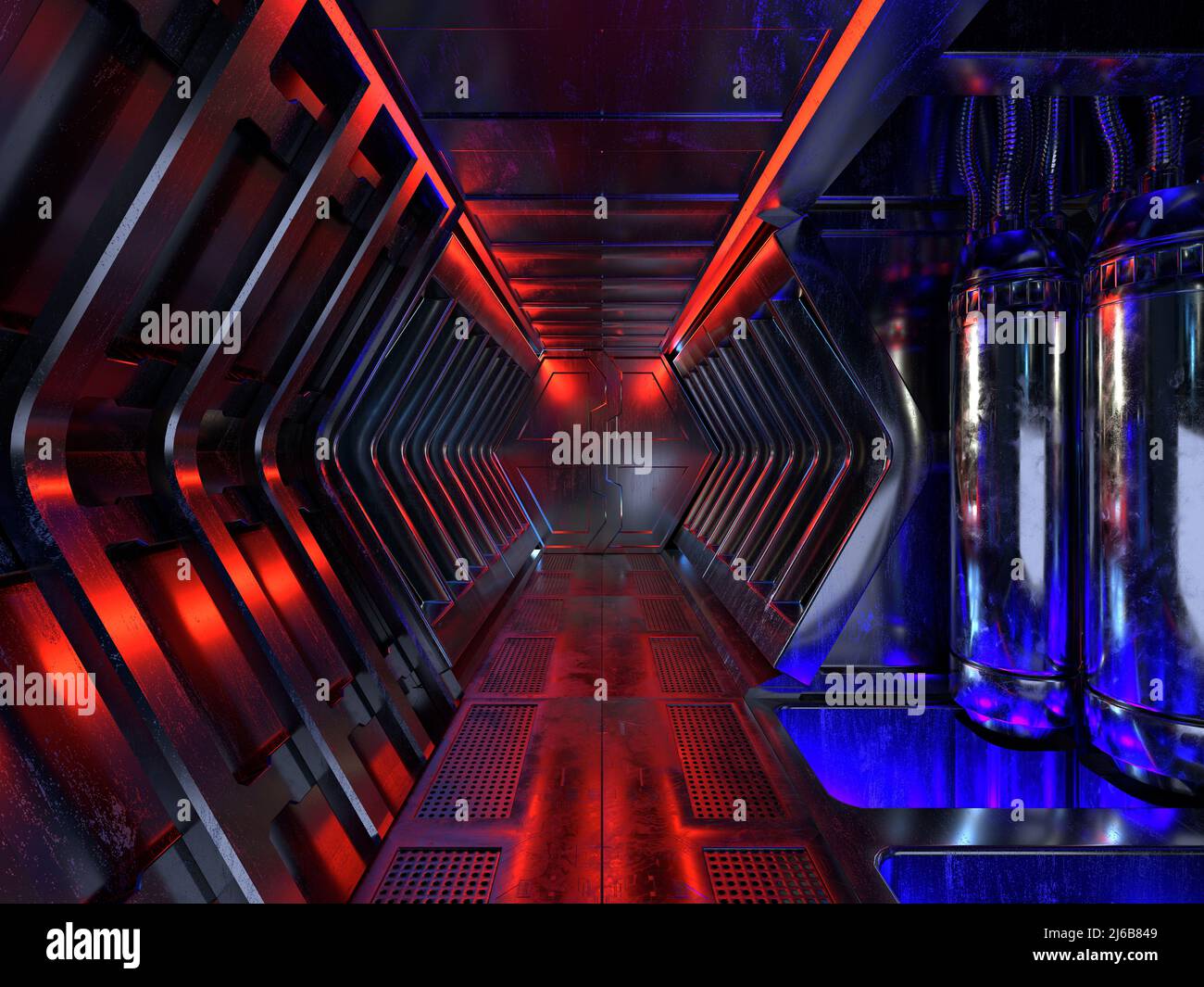 Dark Science fiction corridor interior environment of technology ...