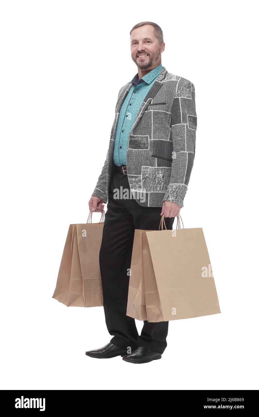 in full growth. happy man with shopping bags Stock Photo - Alamy